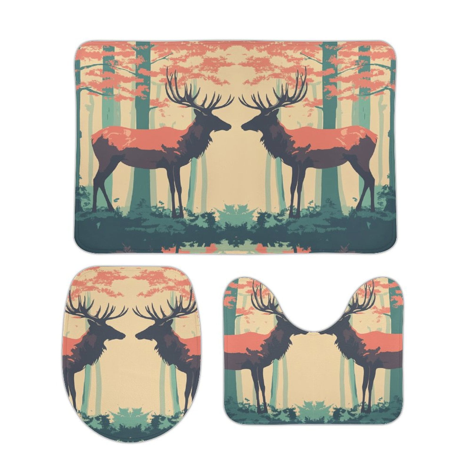 Forest Milu Deer (11) Soft Bathroom Carpet Set , Contour Carpet Set ...