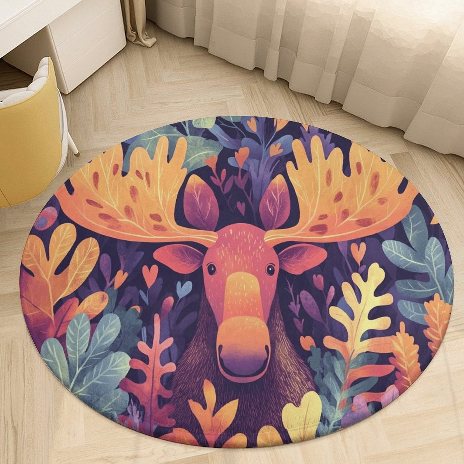 Forest Milu Deer Round Area Rugs for Bedroom Living Room, 4FT Soft ...