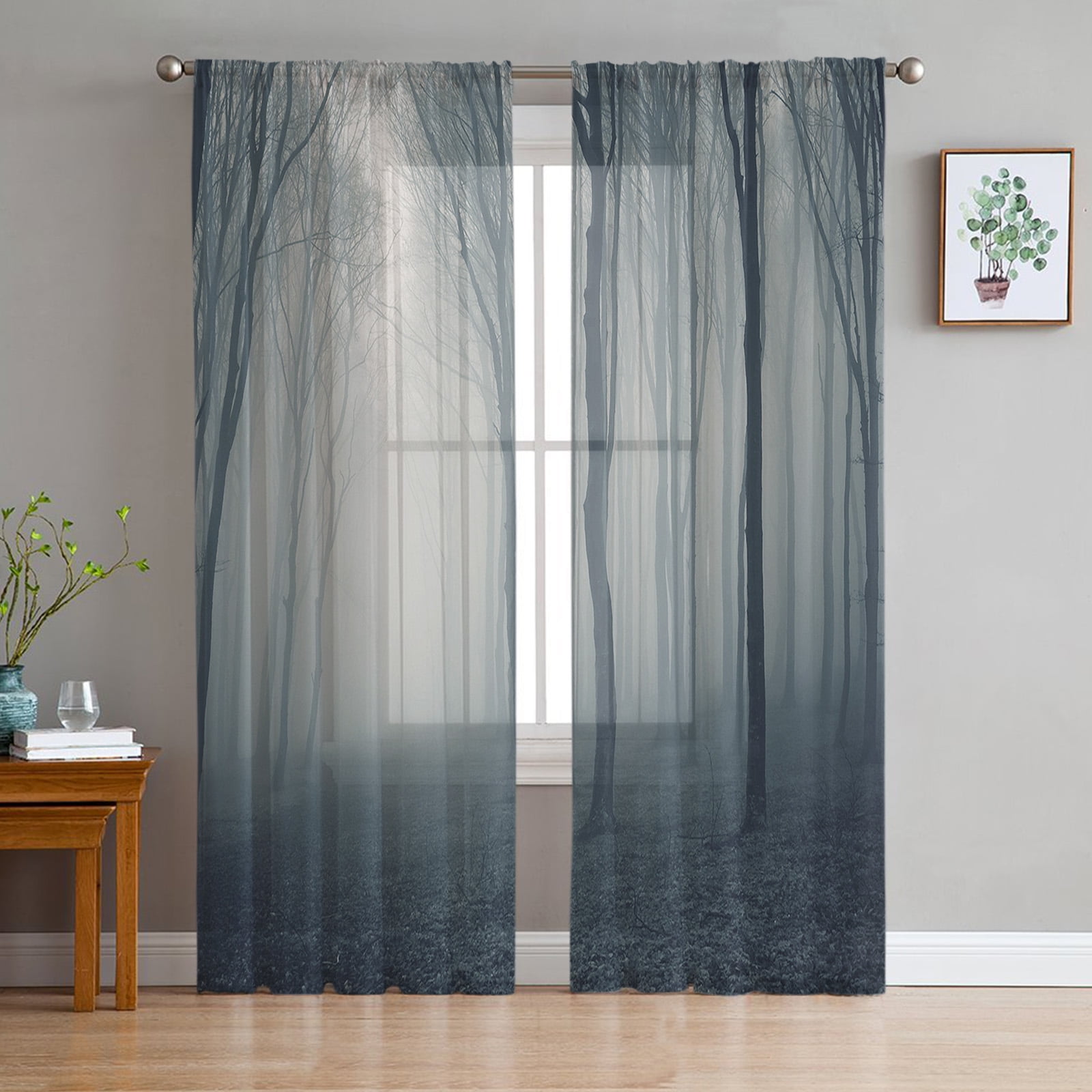 Forest Mist Deep Blue Grassland Texture Tulle In Sheer Curtains For ...