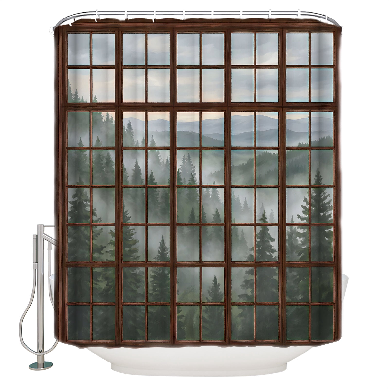 Forest Misty Green Bathroom Shower Curtains with 12 Hooks Polyester ...