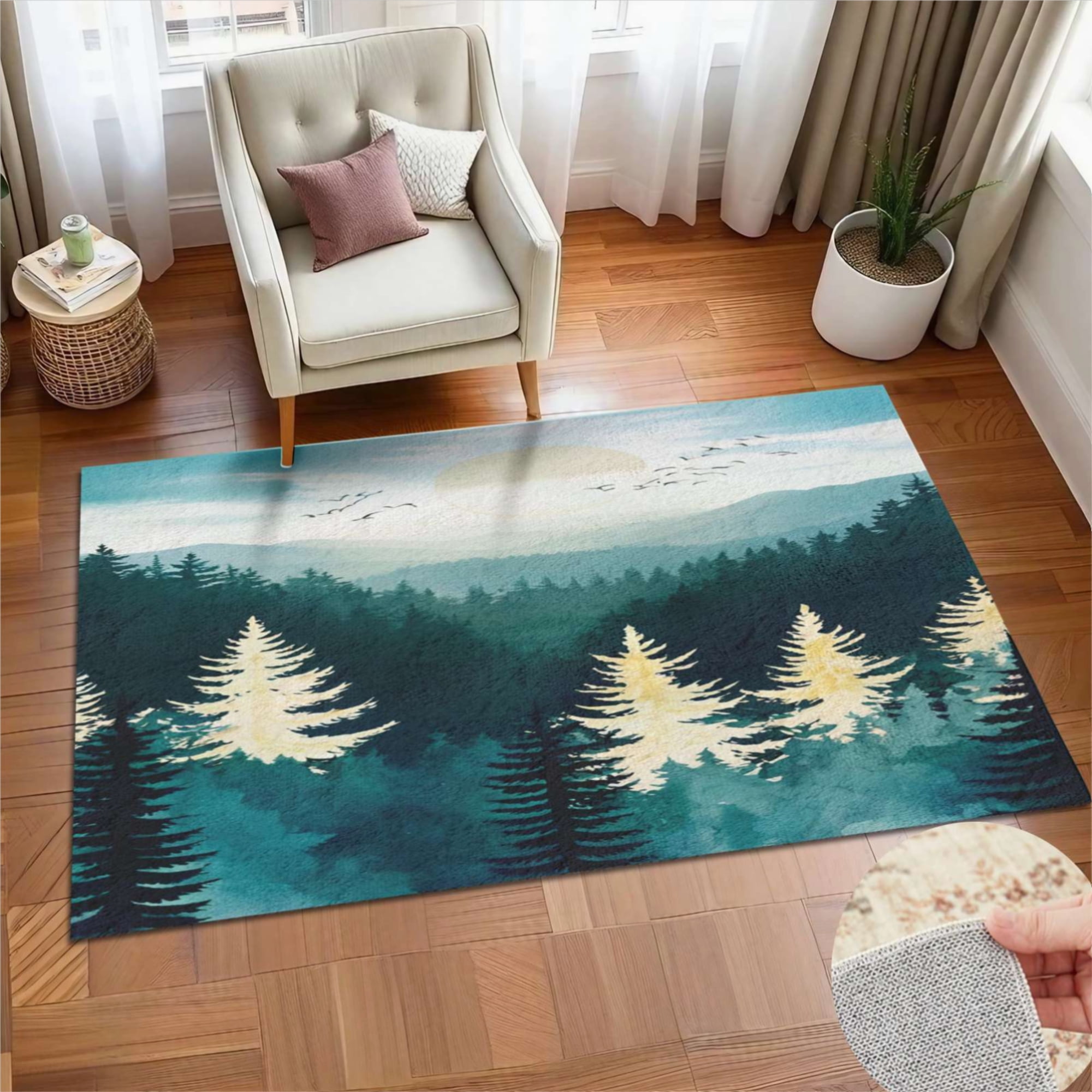 Forest Misty Mountains Soft Large Area Rugs Washable Rug With Non-Slip ...