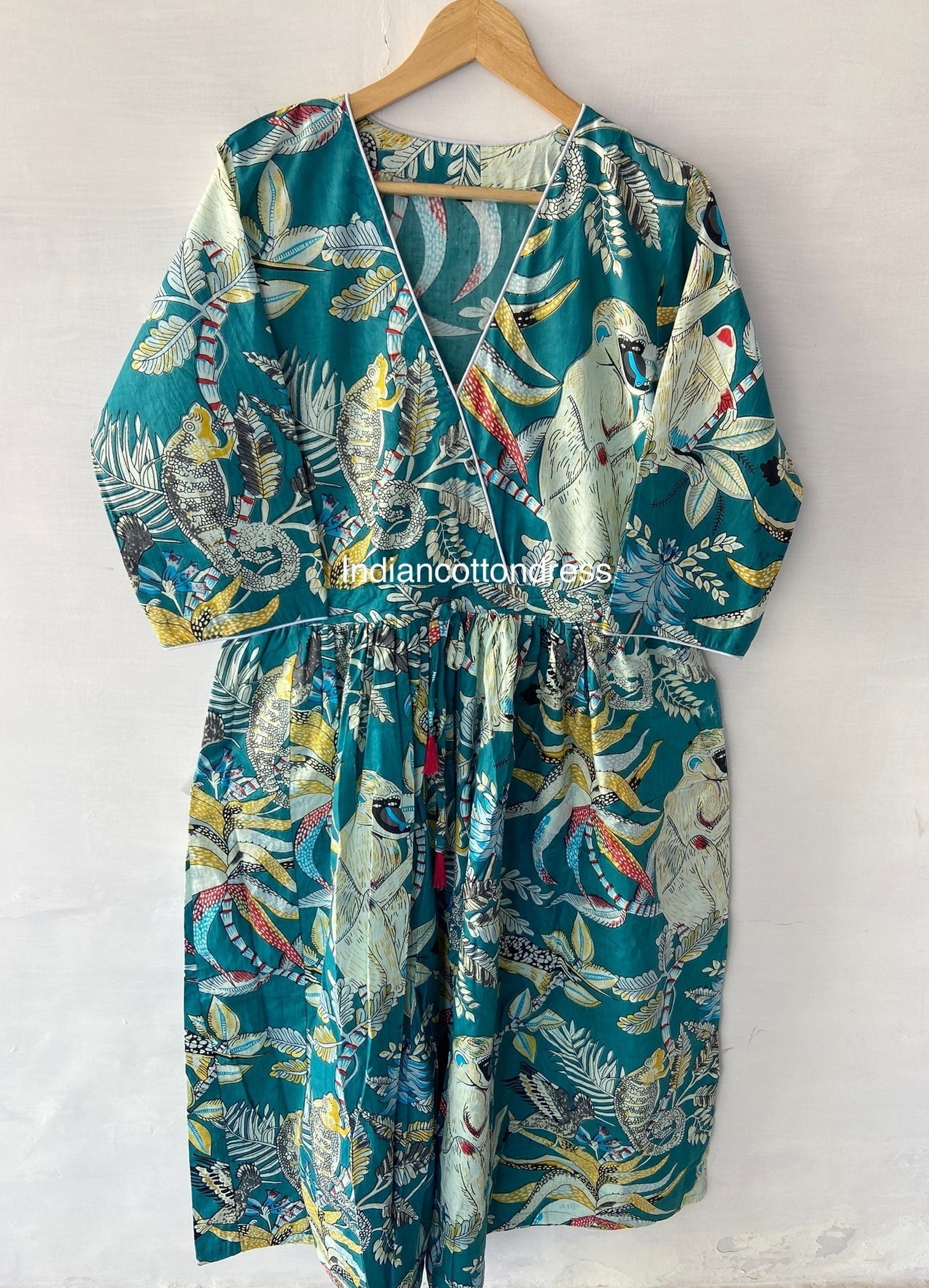 Forest Monkey Printed Cotton Dress Handmade Dress, Sketer Circle Dress ...