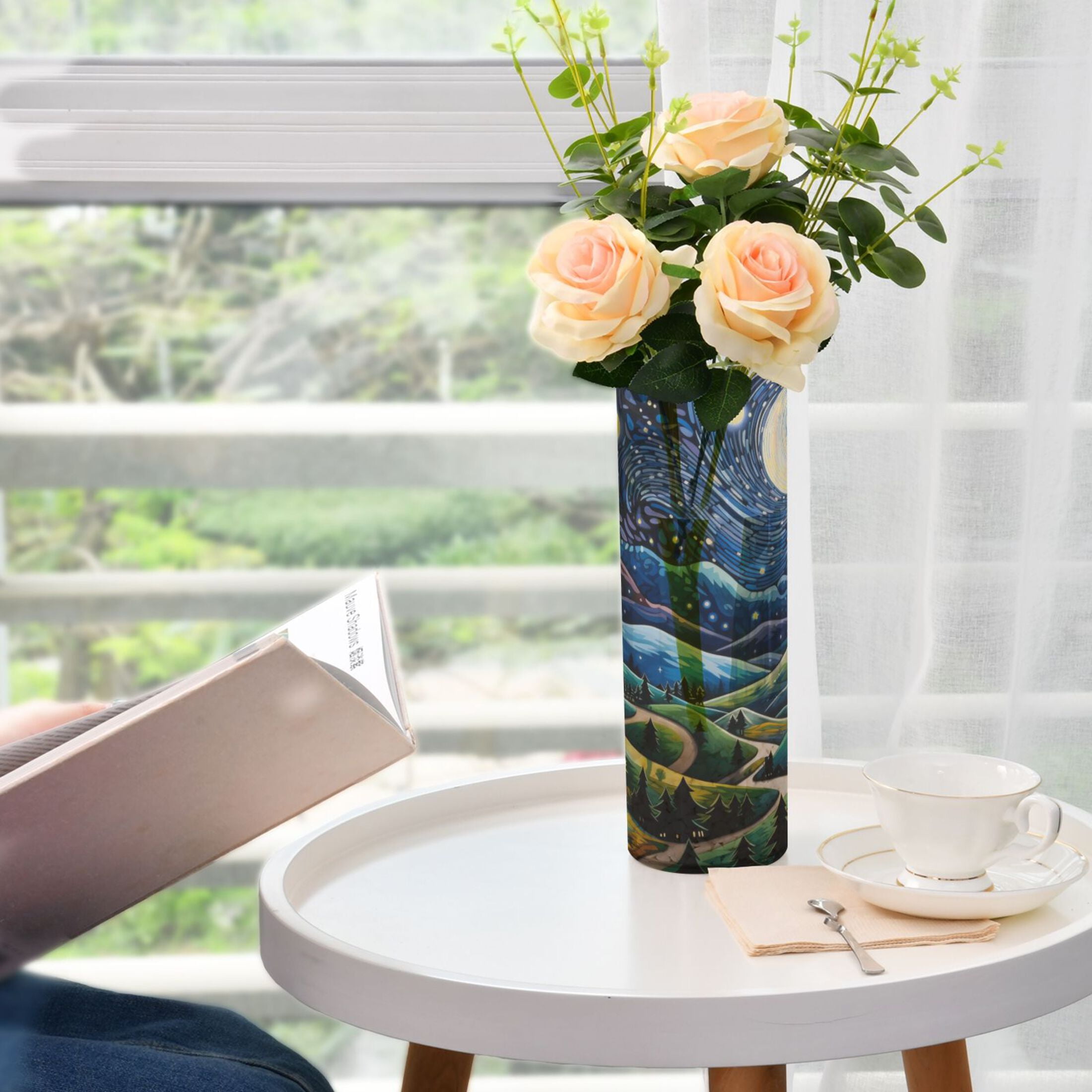 Forest Moon Stars Flower Vase 11.8x3.9 inch Vases Clear Non Breakable Plastic for Modern Home ...