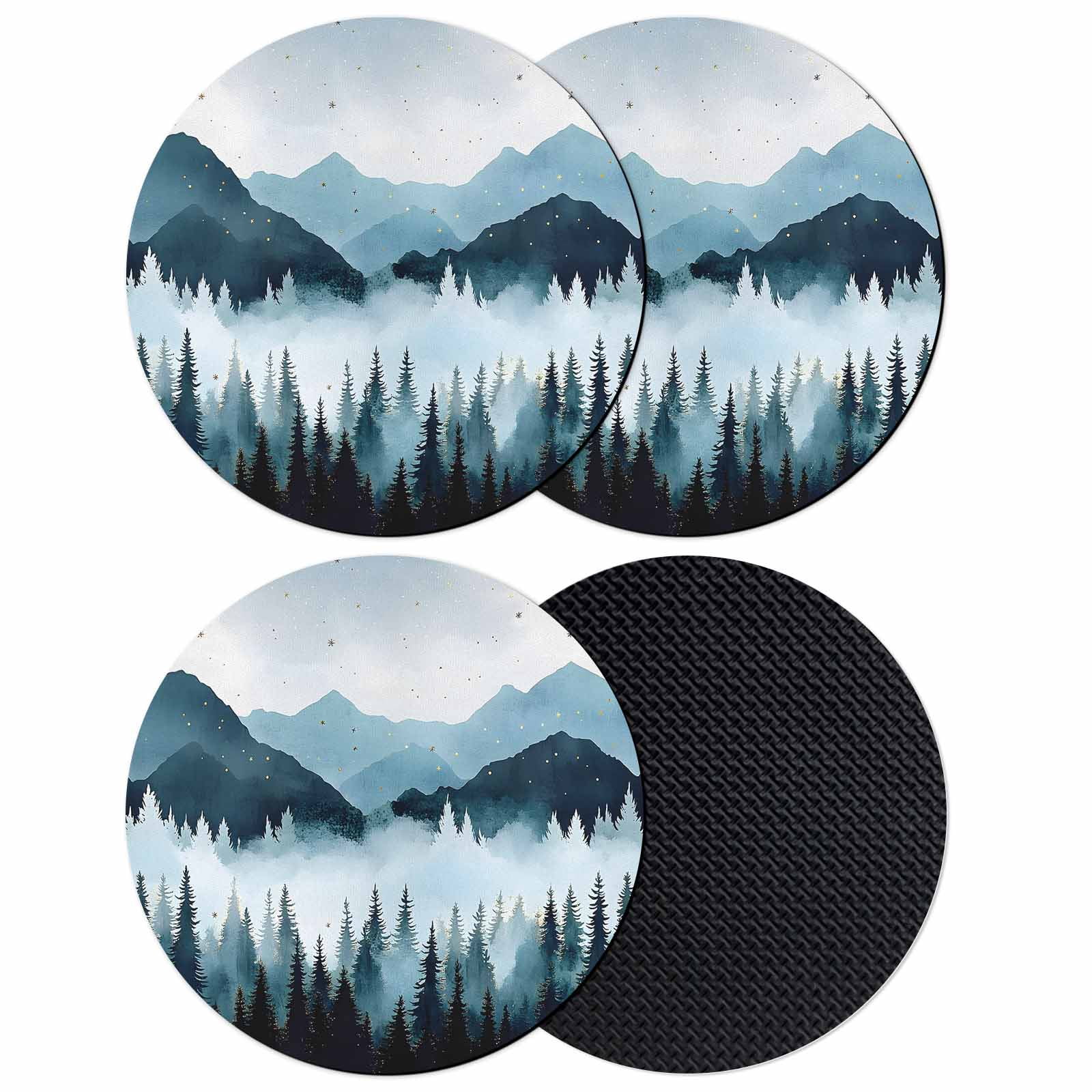 Forest Mountain Coasters Set of 4, Vintage Peak Nature Sky Star ...