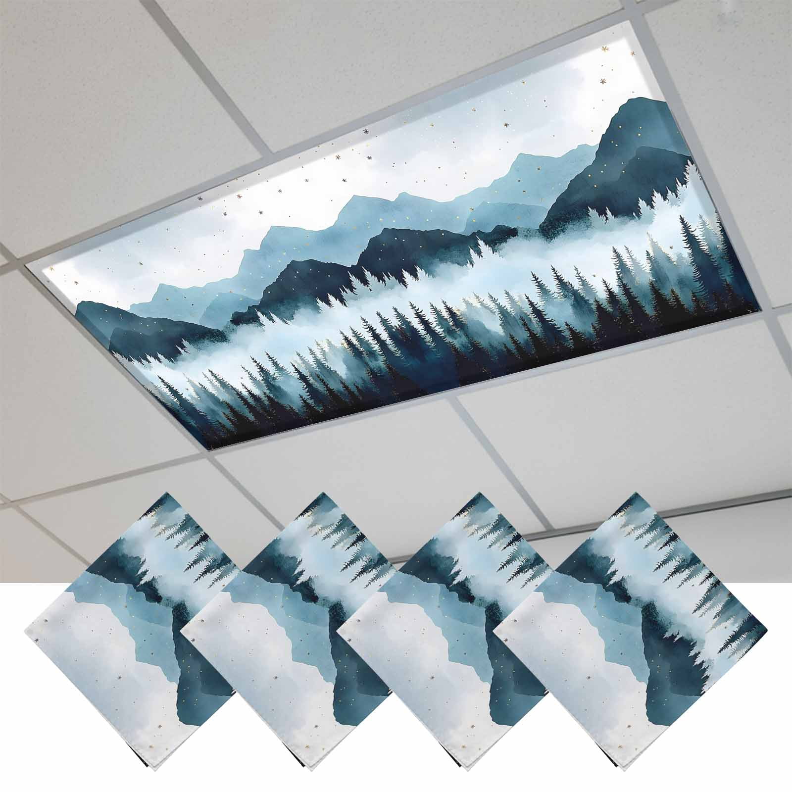 Forest Mountain Fluorescent Light Covers, Vintage Peak Nature Sky Star ...