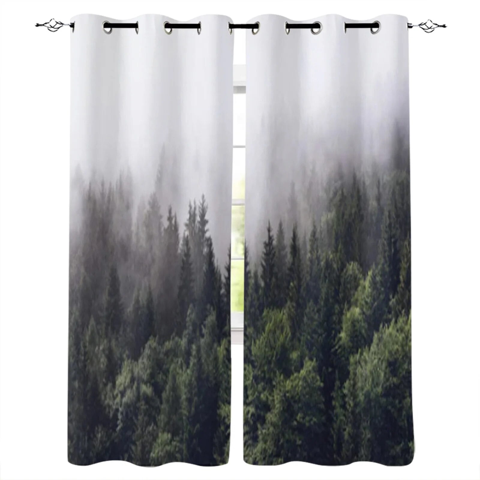 Forest Mountain Mist Landscape Printing Curtain For Living Room Luxury ...