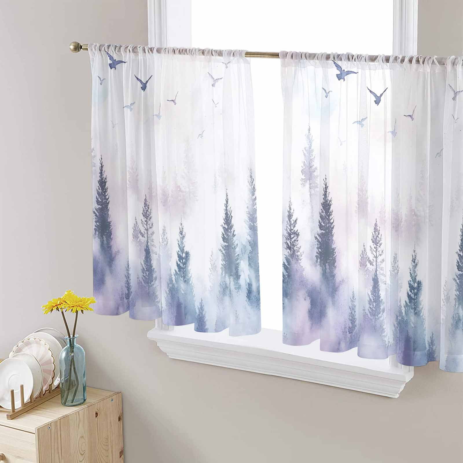 Forest Mountain Sheer Curtains 45 Inch Length 2 Panels Set for Living ...