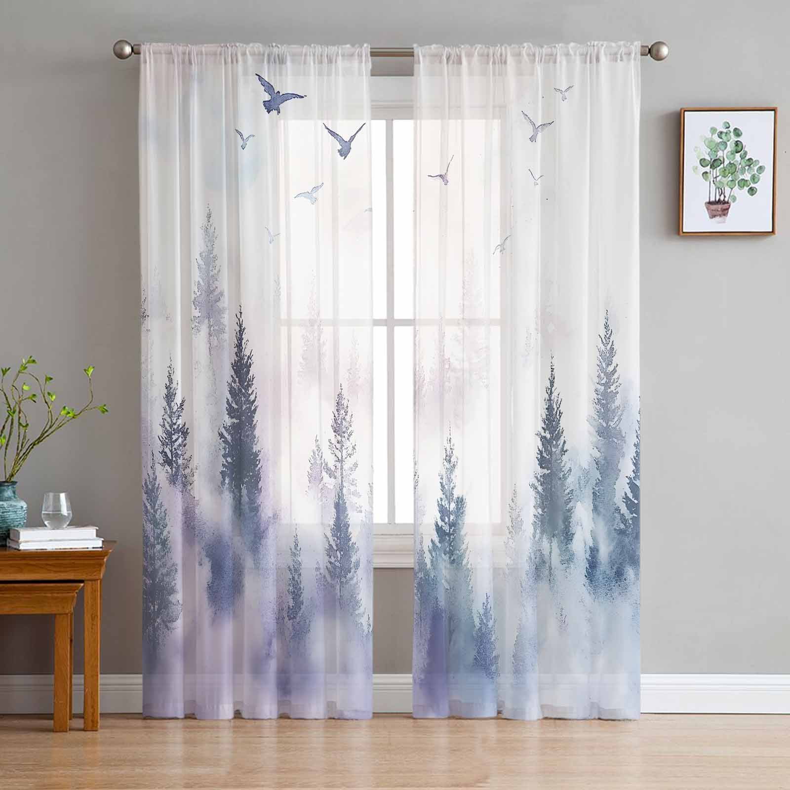 Forest Mountain Sheer Curtains 72 Inch Length 2 Panels Set for Living ...