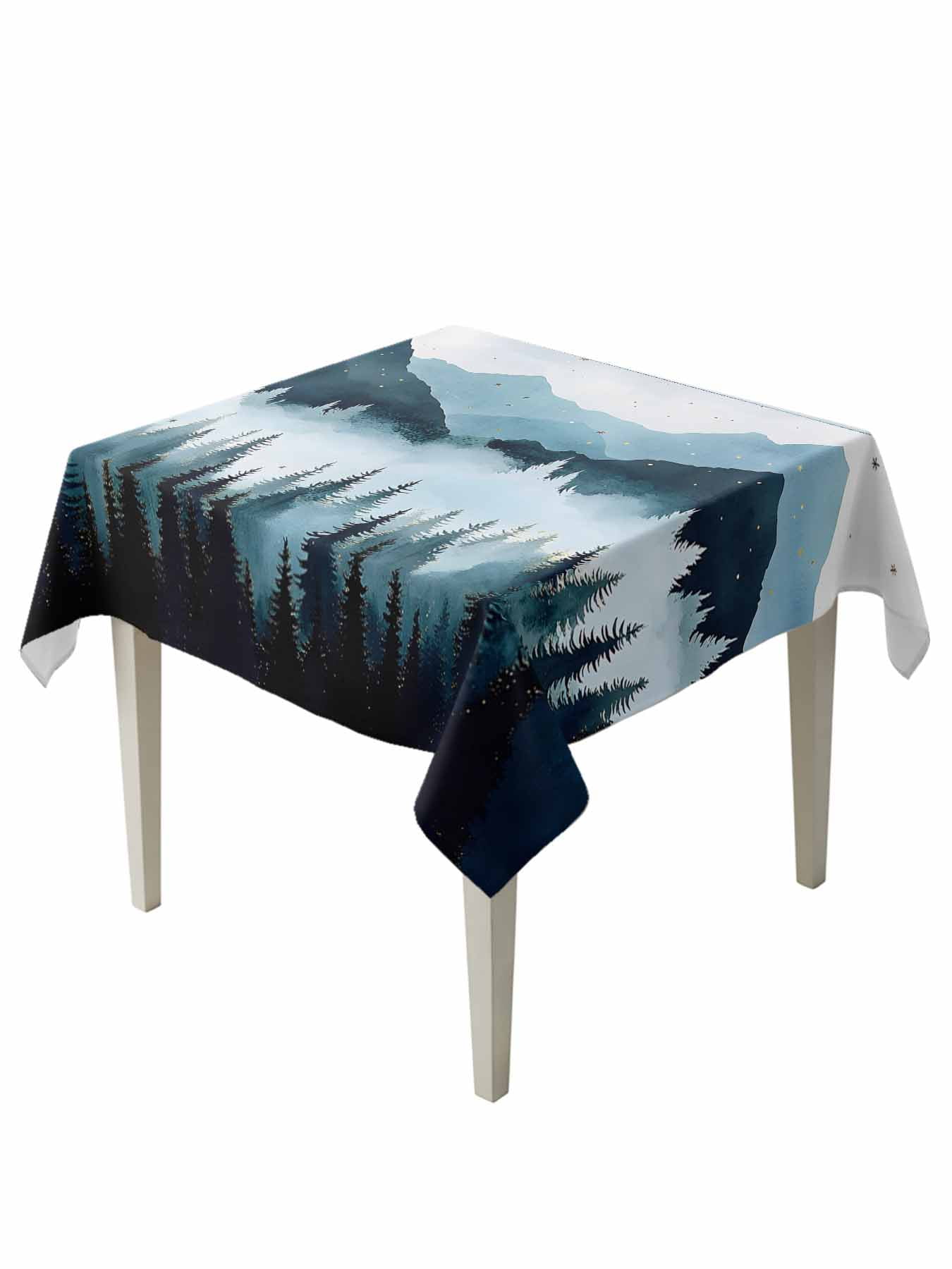 Forest Mountain Table Cloth, Vintage Peak Nature Sky Star Landscape ...