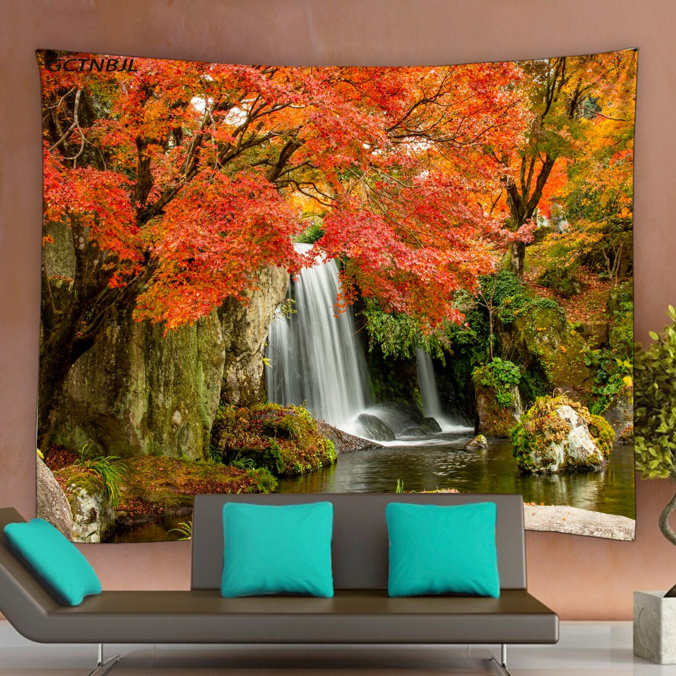 Forest Mountain Water Waterfall Scenery Tapestry Wall Hanging Aesthetic ...