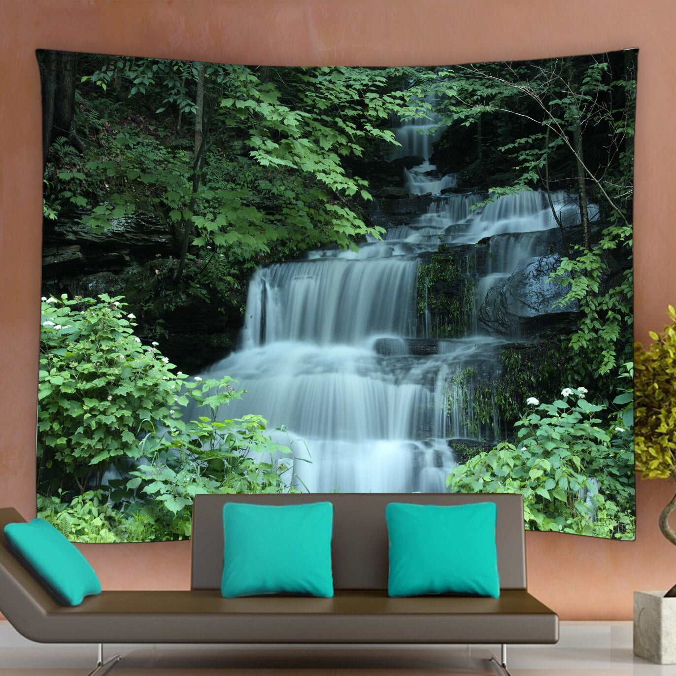 Forest Mountain Water Waterfall Scenery Tapestry Wall Hanging Aesthetic ...
