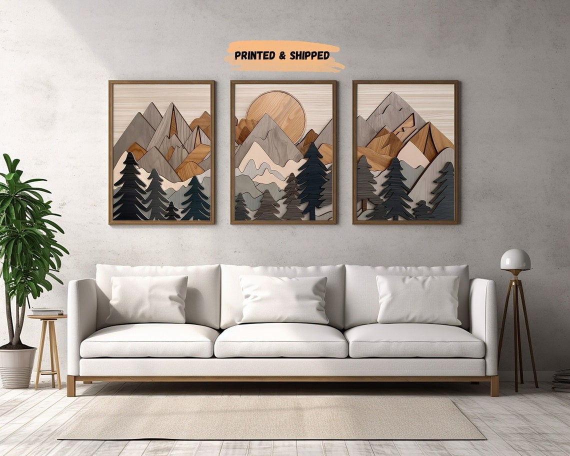 Forest Mountain Wood Texture Wall Art Set 3 Unframed Paper Print 8x12 ...