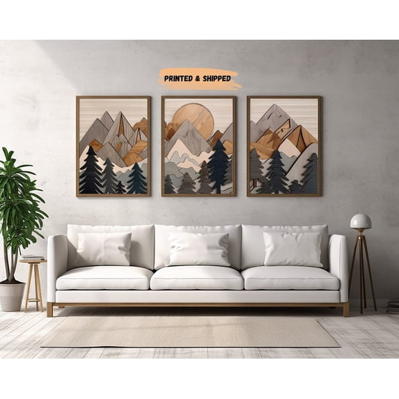 Forest Mountain Wood Texture Wall Art Set 3 Unframed Paper Print 8x12 ...