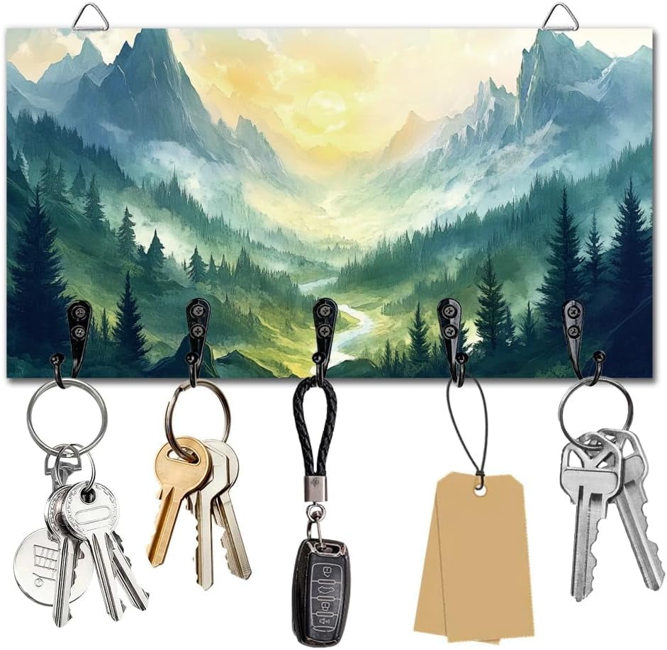 Forest Mountains Key Holder Wall Mounted Wooden Keys Racks Storage ...