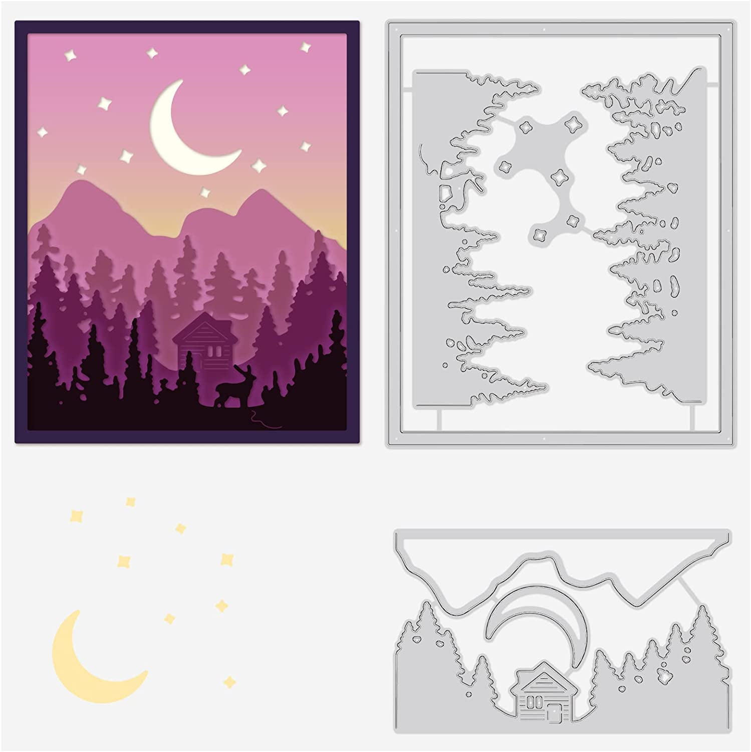 Forest Mountains Metal Cutting Dies Stencil Cabin Moon Carbon Steel ...