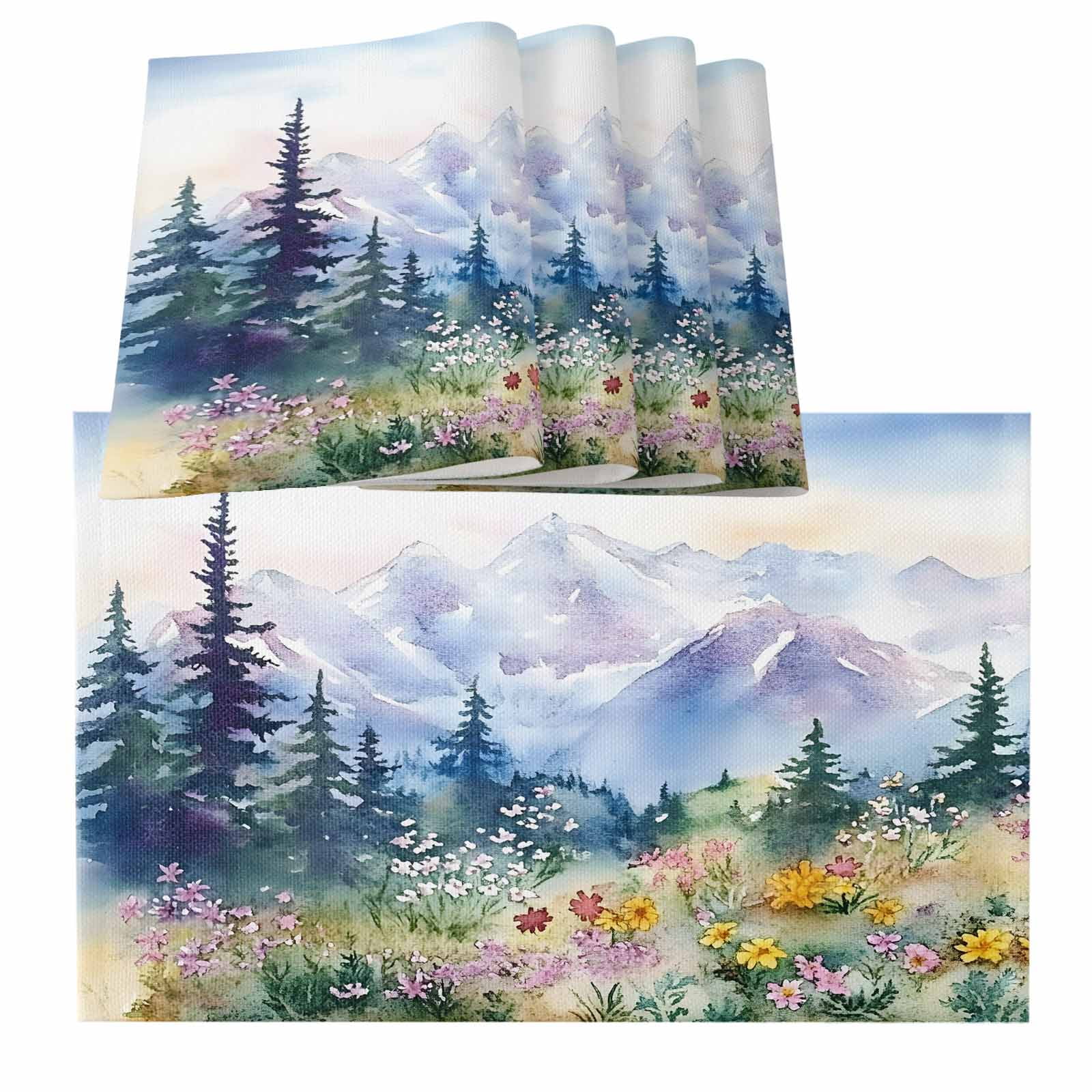 Forest Mountains Placemats for Dinning Table Set of 6, Watercolor ...