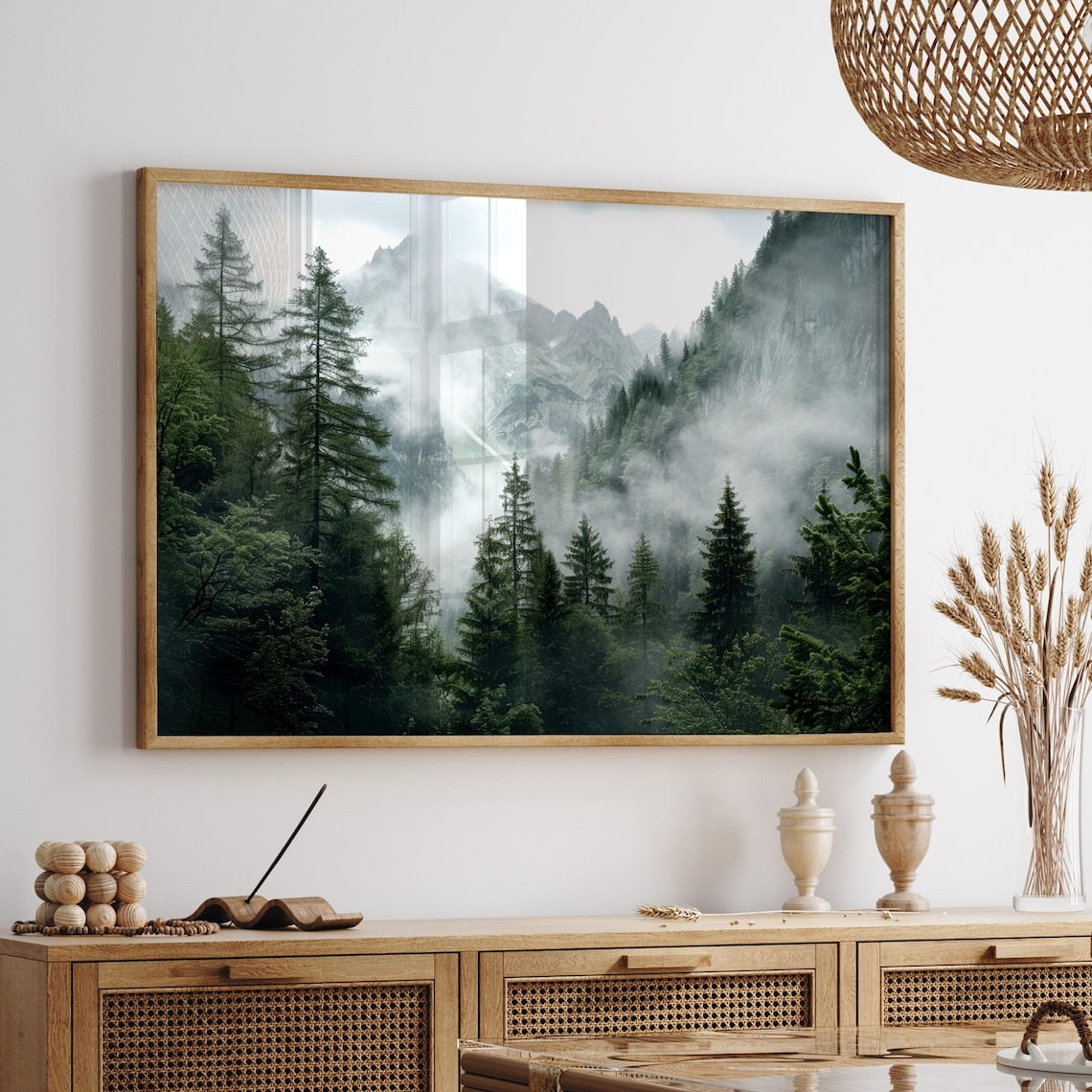 Forest Mountains Print, Misty Foggy Mountains Photography, Green Forest ...