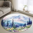 Forest Mountains Round Area Rug 4 FT, Non Slip Indoor Outdoor Rug, Oil ...