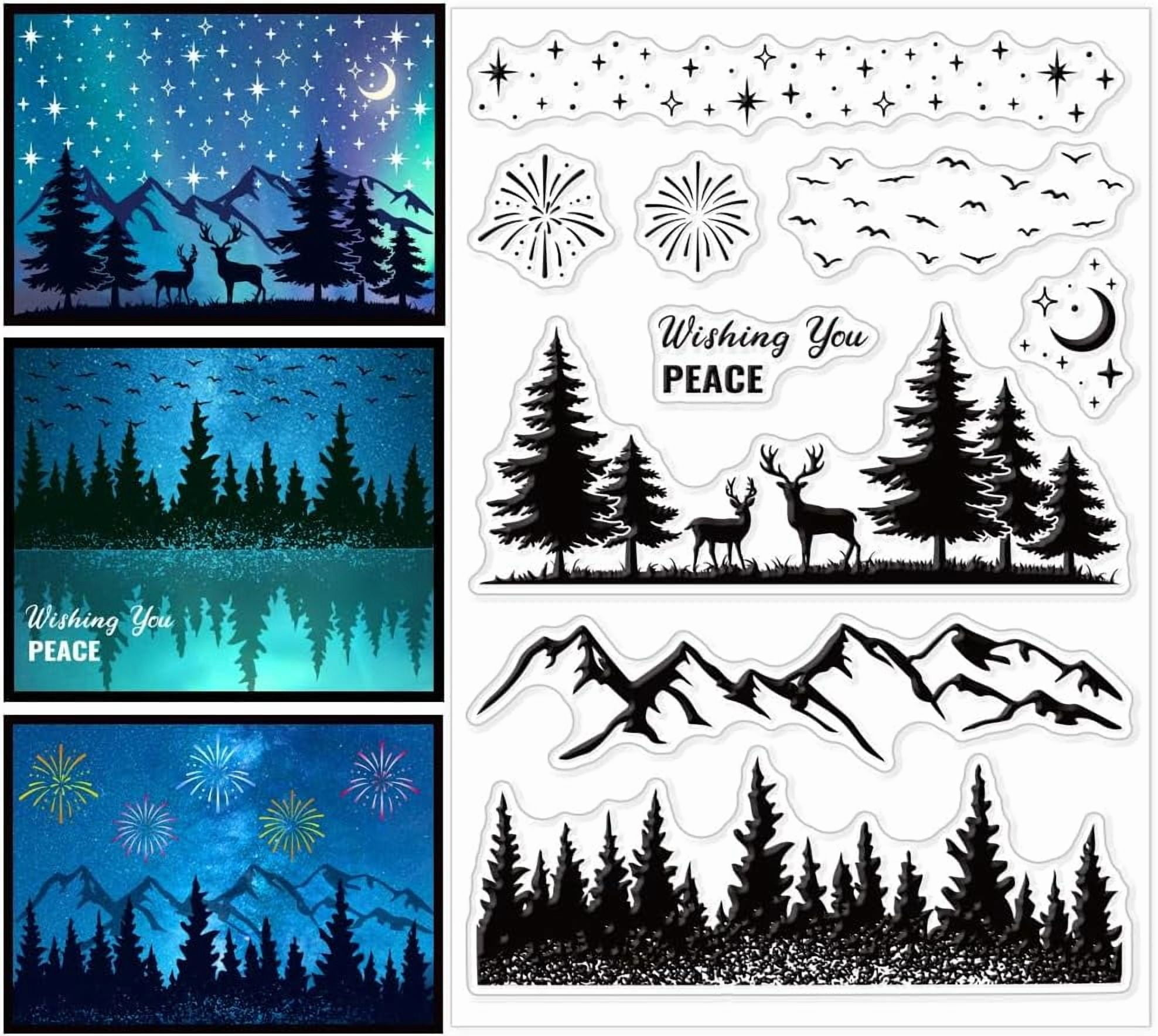 Forest Mountains Stars Clear Stamps Forest Transparent Stamps Silicone ...