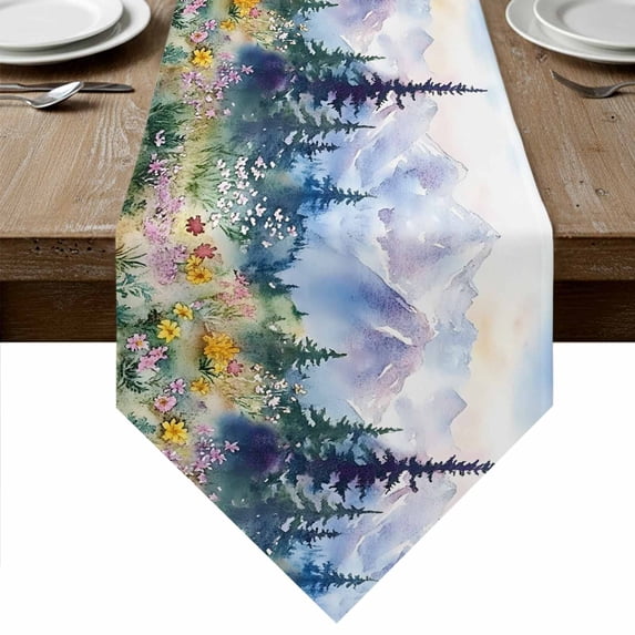 Forest Mountains Table Runner Linen Burlap Table Runner 60 Inches Long ...