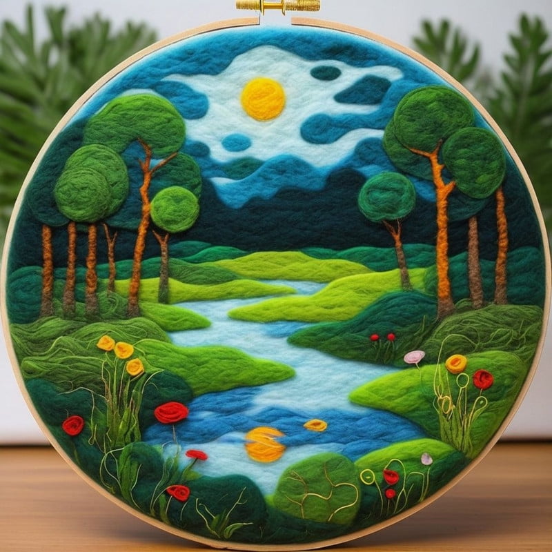 Forest Needle Felting Set, Beginner Felt Painting Set, With Wool Felt ...