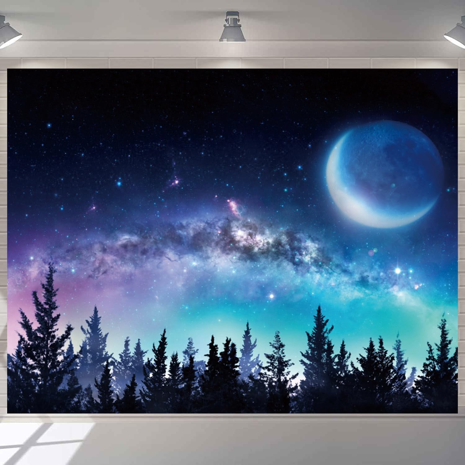 Forest Night Backdrop Full Moon Starry Sky Photography Background ...