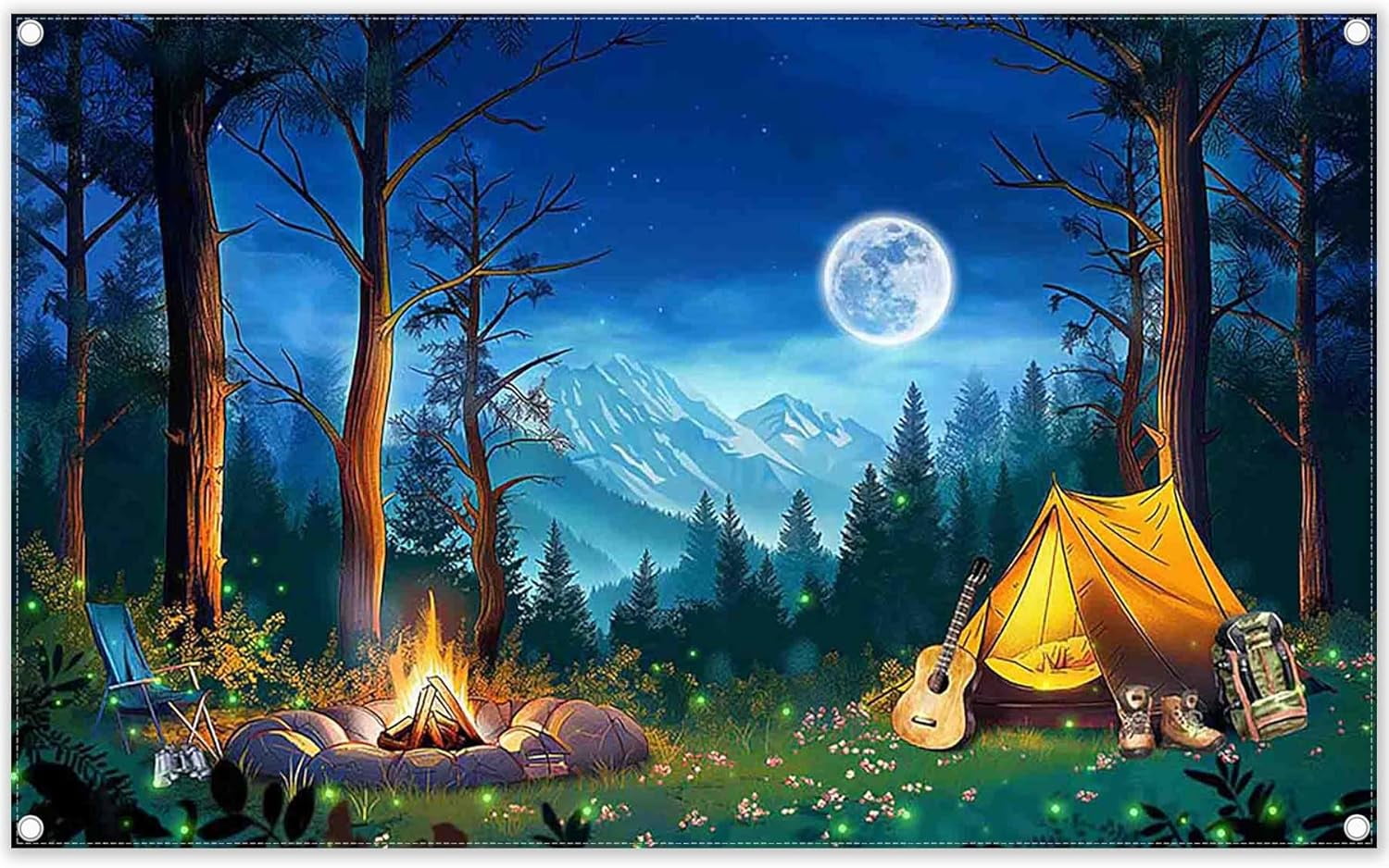 Forest Night Scene Camping Backdrop Campfire Tent Photography ...