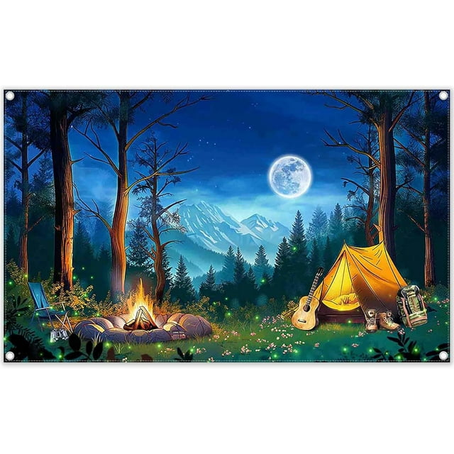 Forest Night Scene Camping Backdrop Campfire Tent Photography ...