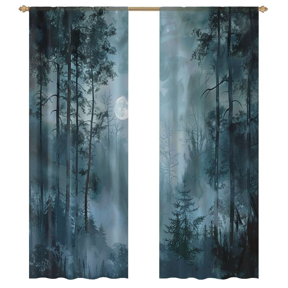 Forest Night Sheer Voile Curtain Window Tulle Curtains For Living Room ...