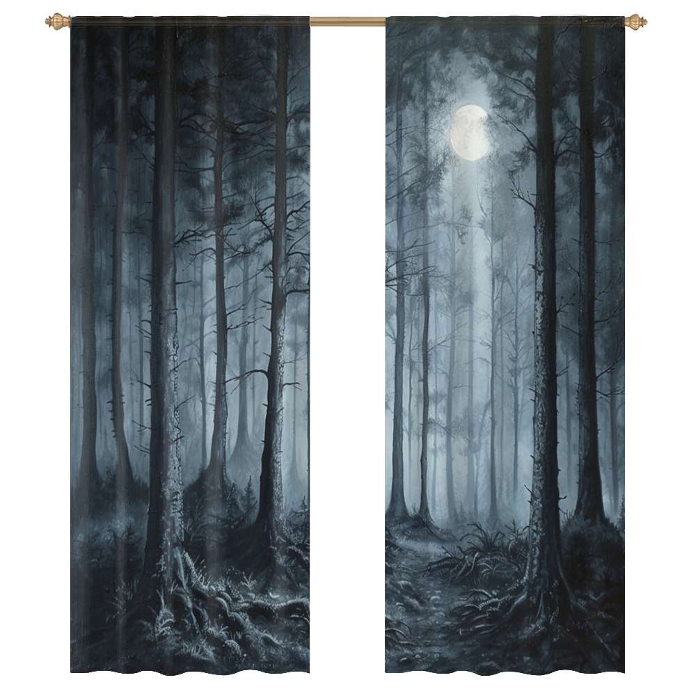 Forest Night Sheer Window Curtains for Living Room Kitchen Bedroom ...