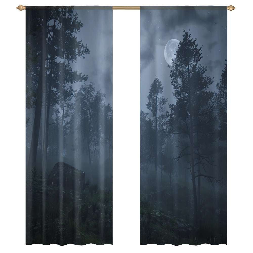 Forest Night Sheer Window Curtains for Living Room Kitchen Bedroom ...
