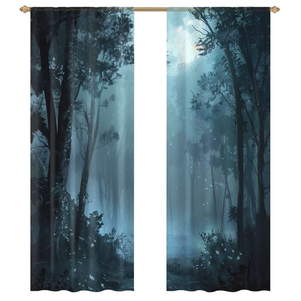 Forest Night Sheer Window Curtains for Living Room Kitchen Bedroom ...