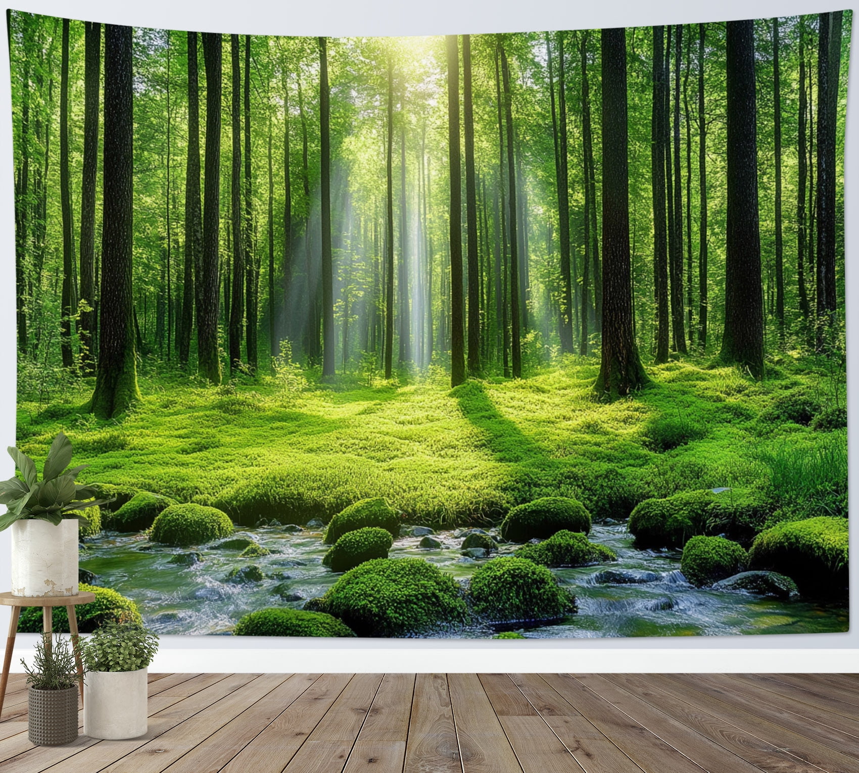 Forest Outdoor Tapestry Wall Hanging Sunshine Through Green Forest Tree ...