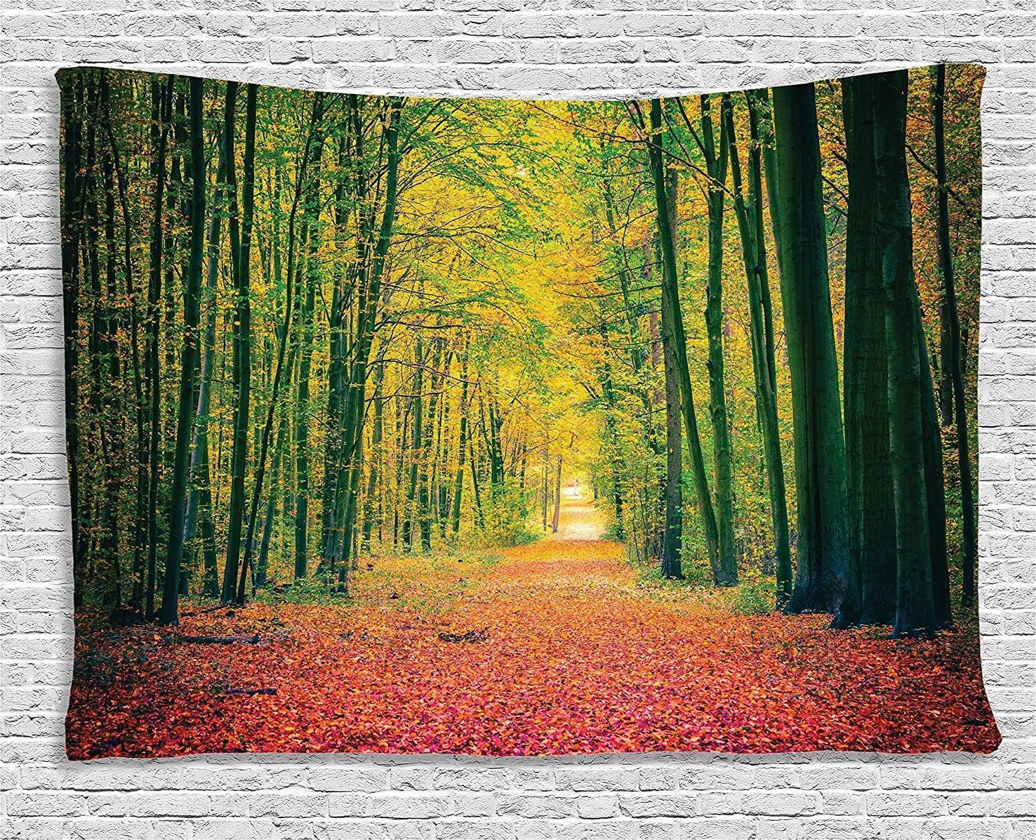 Forest Path Autumn Tapestry Wall Hanging Warm Fall Colors Rural Scenic ...