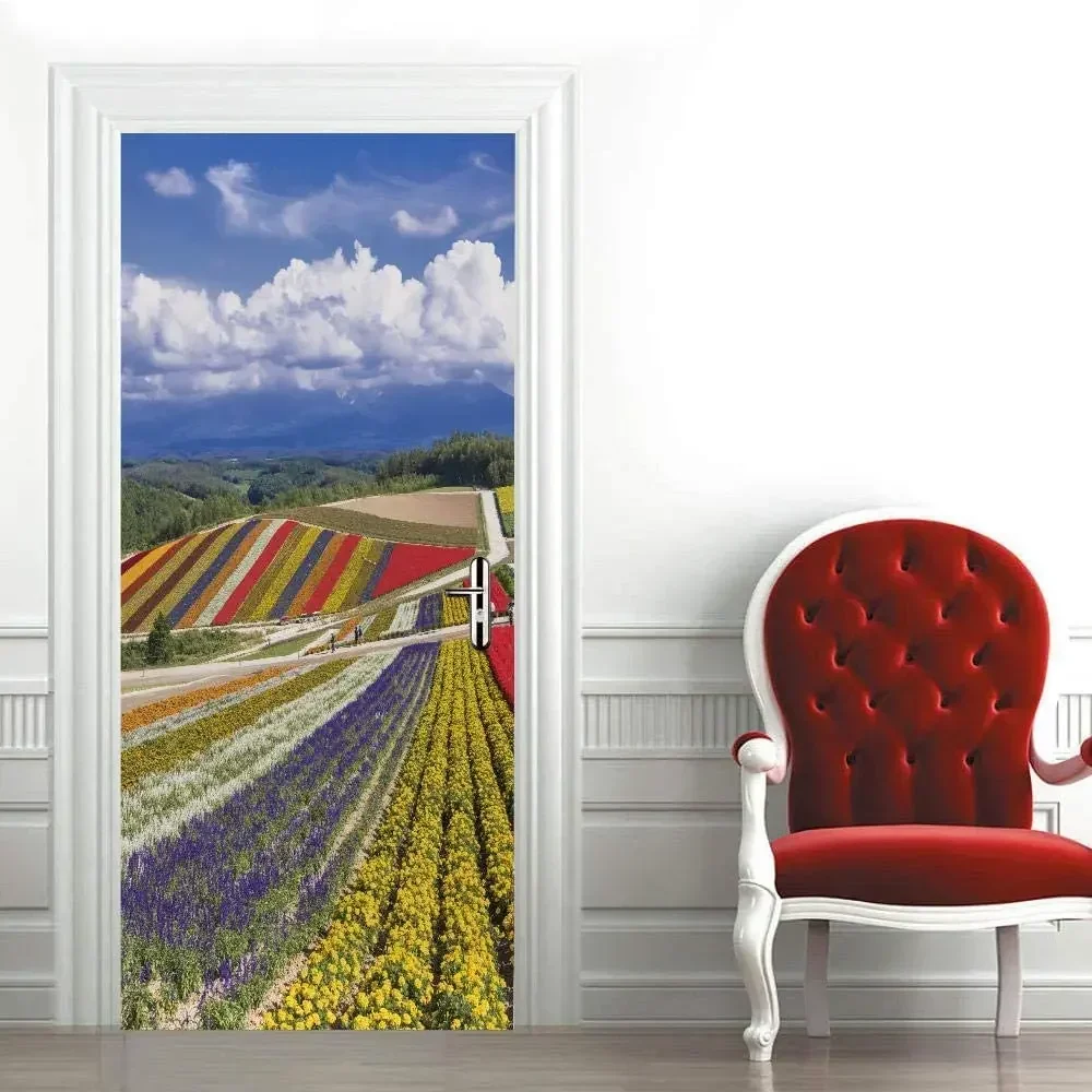 Forest Path Door Sticker Red Maple Leaf Decal Removable Natural Scenery ...