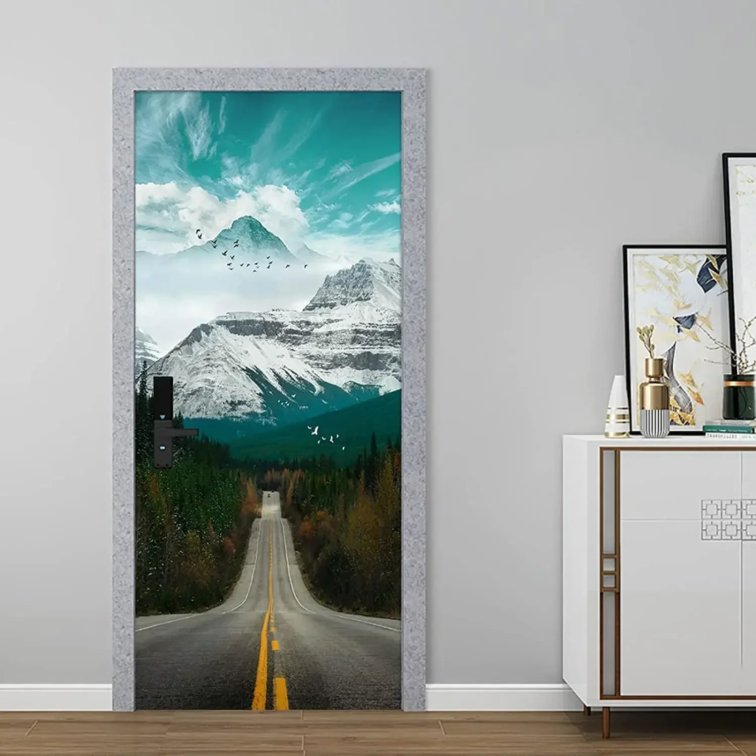 Forest Path Door Sticker Red Maple Leaf Decal Removable Natural Scenery ...