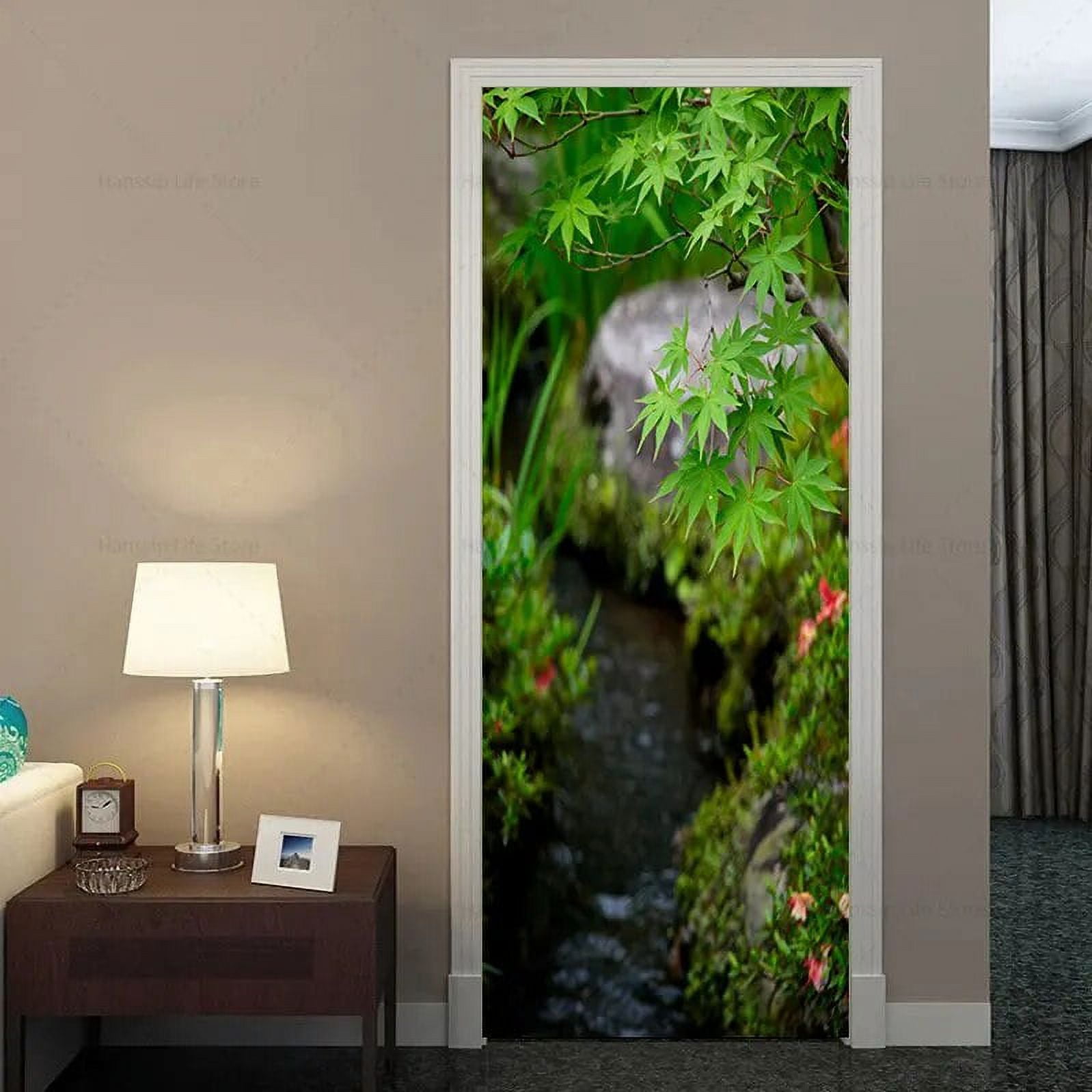 Forest Path Door Stickers Green Jungle Plant Wallpaper Cover Natural ...