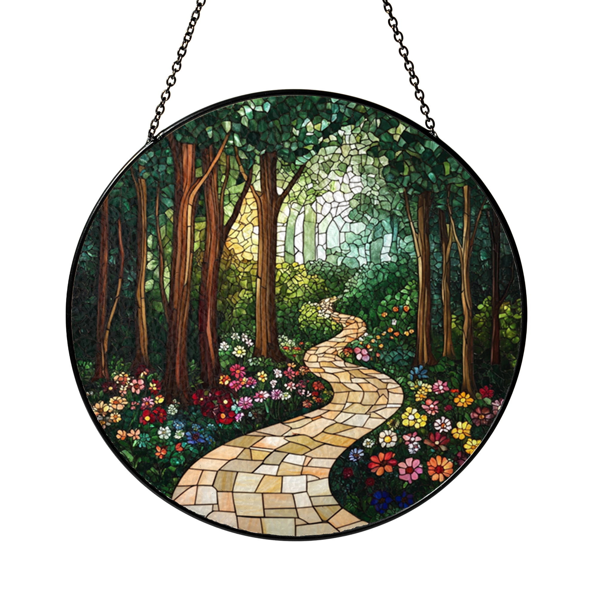 Forest Path Mosaic Stained Glass Style Suncatcher – Window Decor ...