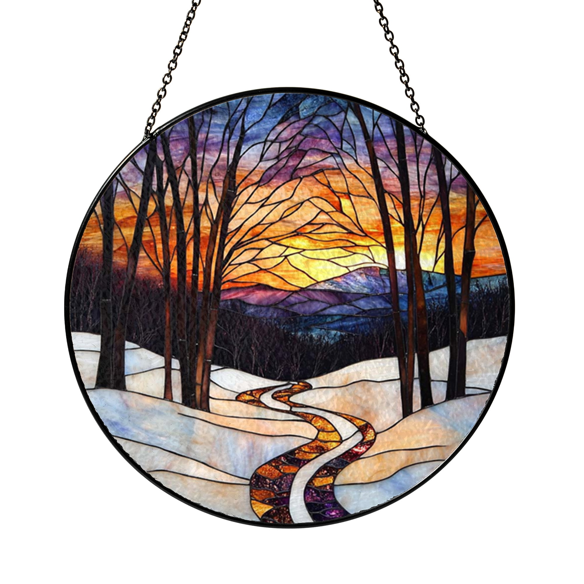 Forest Path Stained Glass Panel – Elegant Winter Window Art - Walmart.com