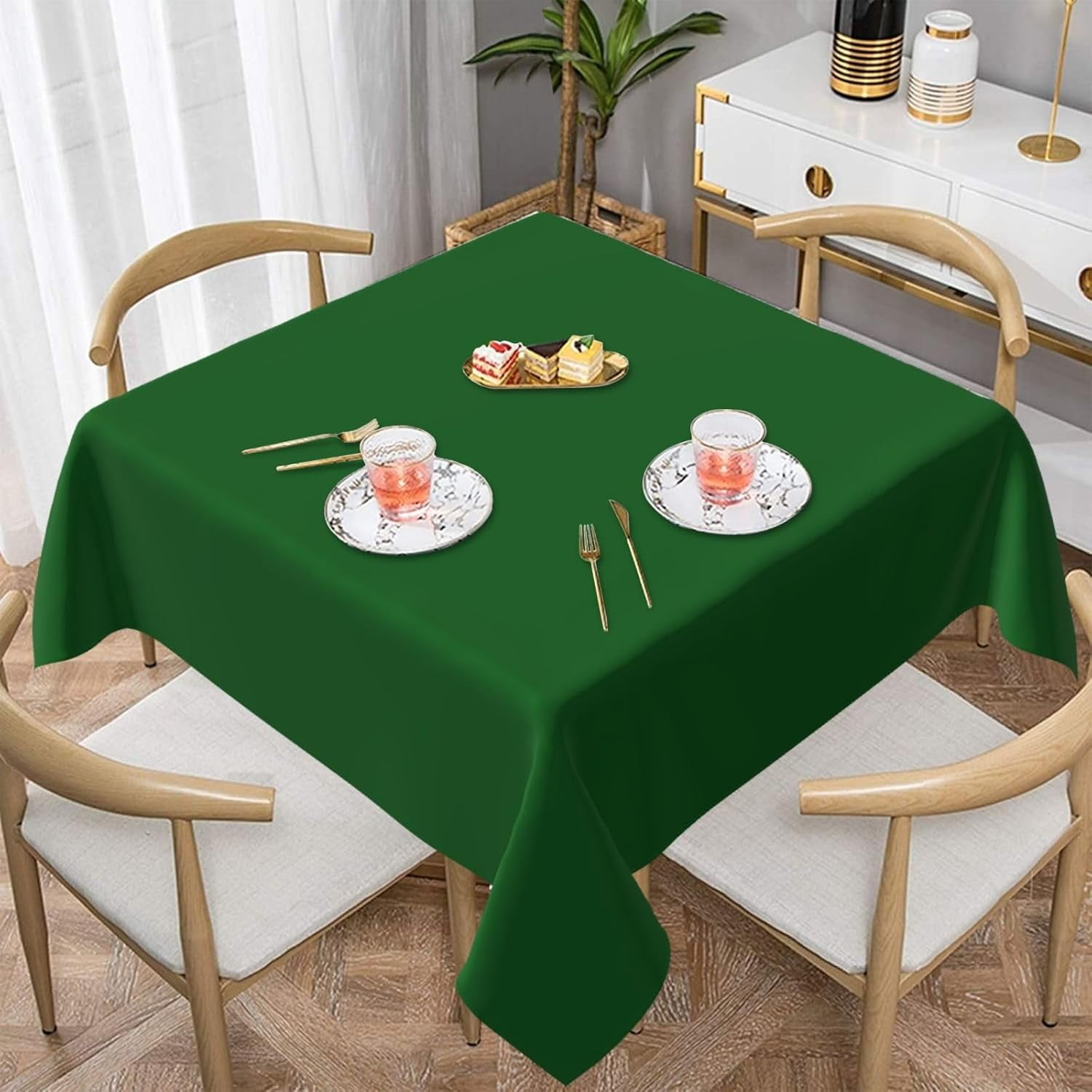 Forest Pine Green Solid Color Soft Tablecloth Square Dinng Table Covers ...