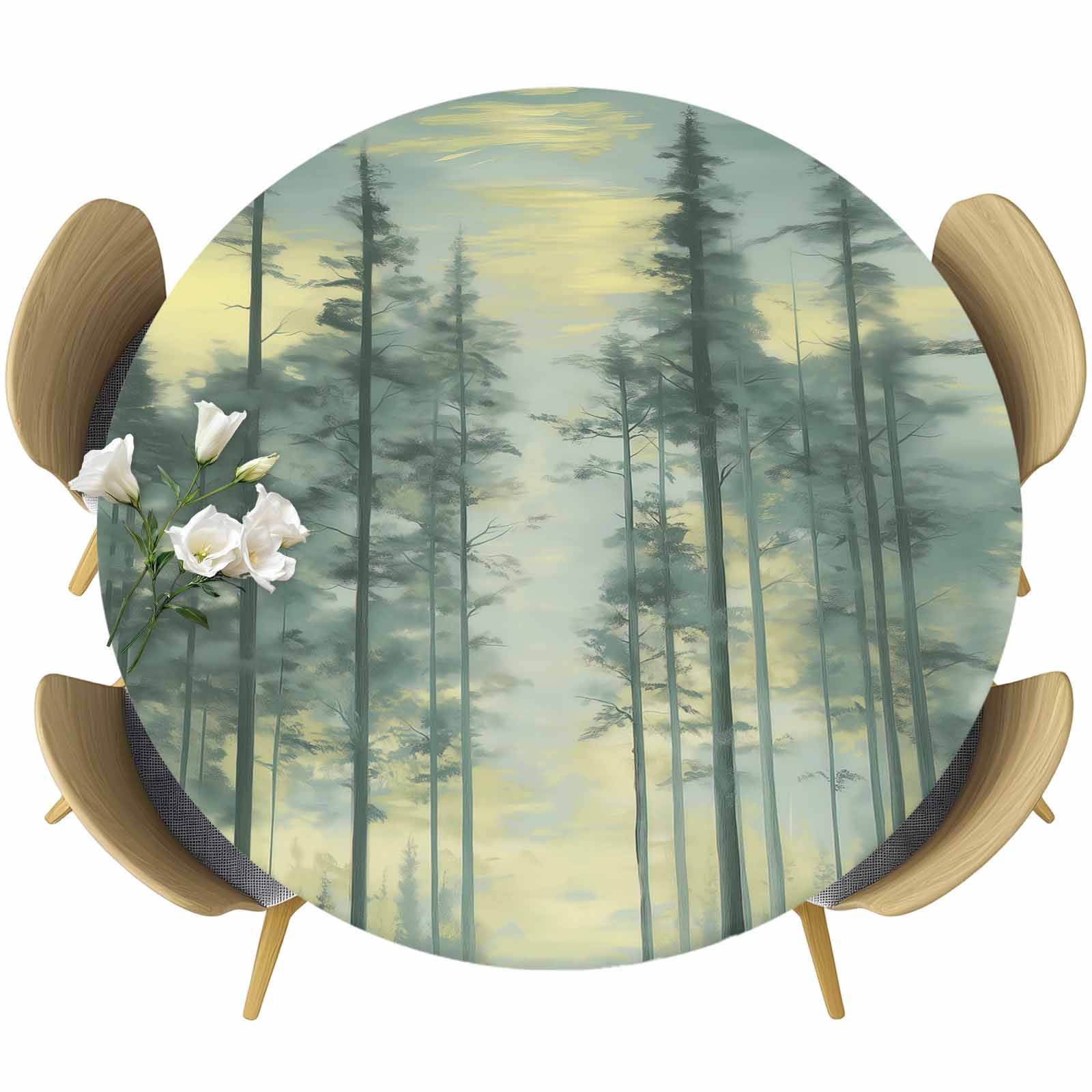 Forest Pine Tree Round Tablecloth 36-44 Inch Round Fitted Table Cloth ...