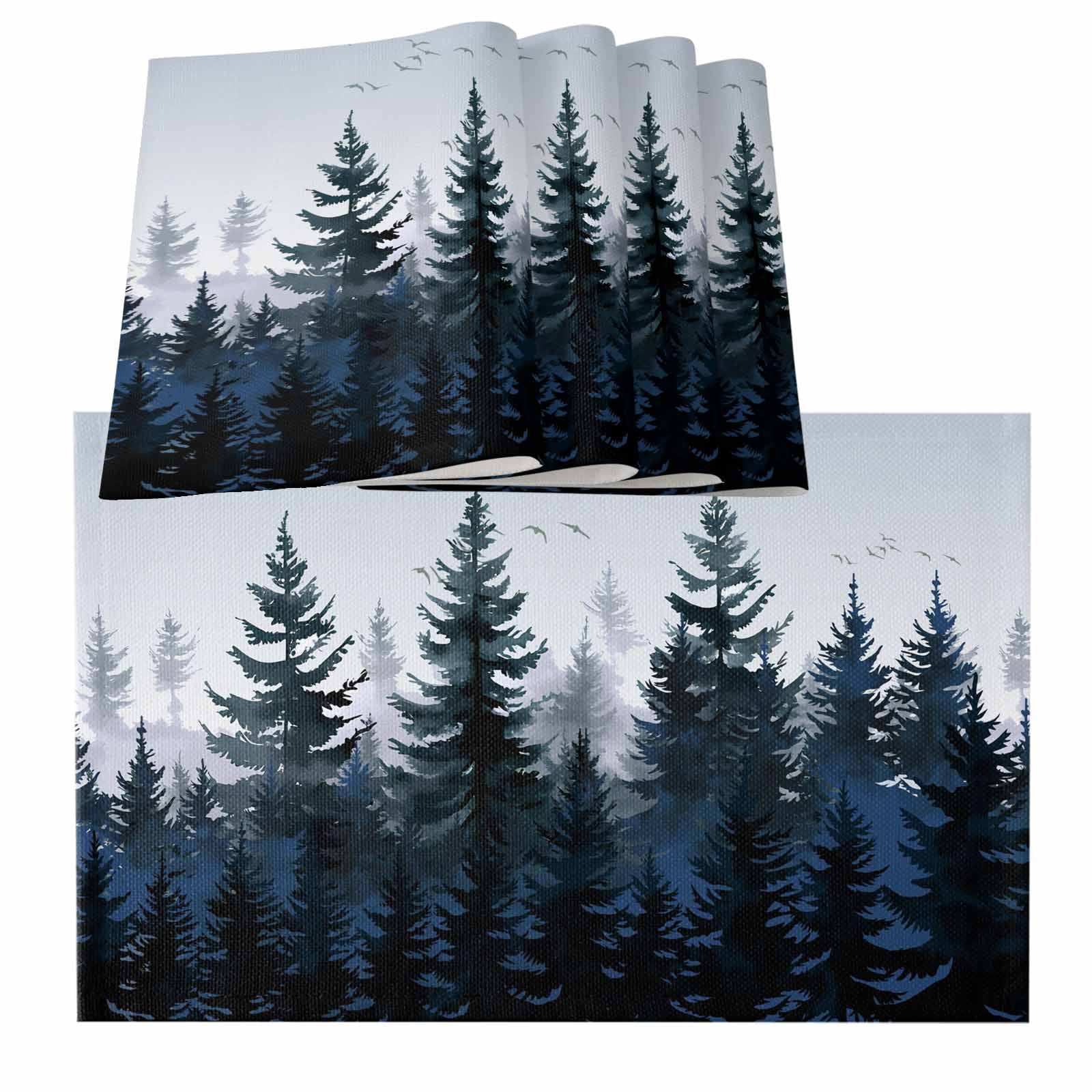 Forest Placemats for Dinning Table Set of 6, Dark Blue Fall Bird ...