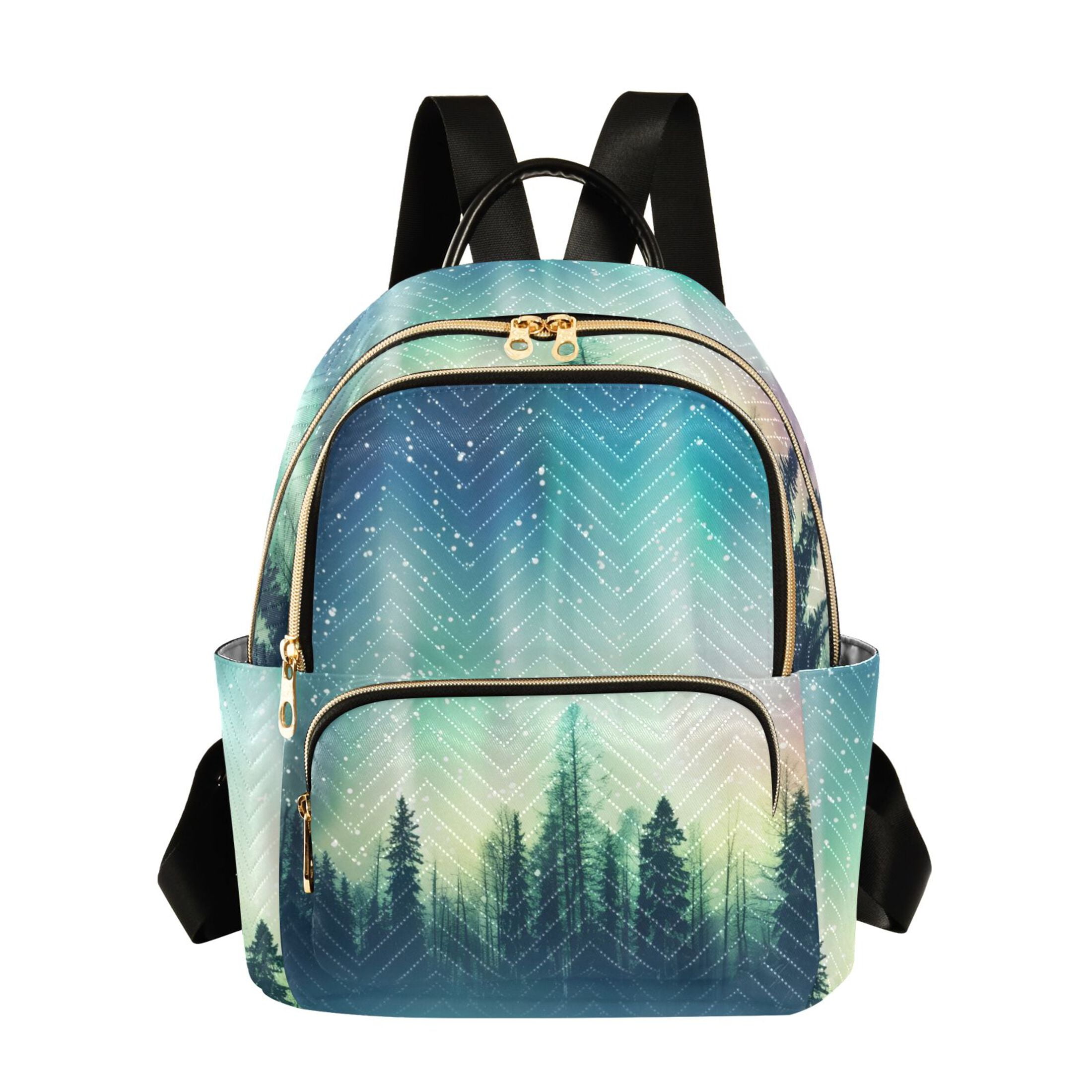 Forest Polar Lights Stars Trees Quilted Backpack Fashion Daypack ...