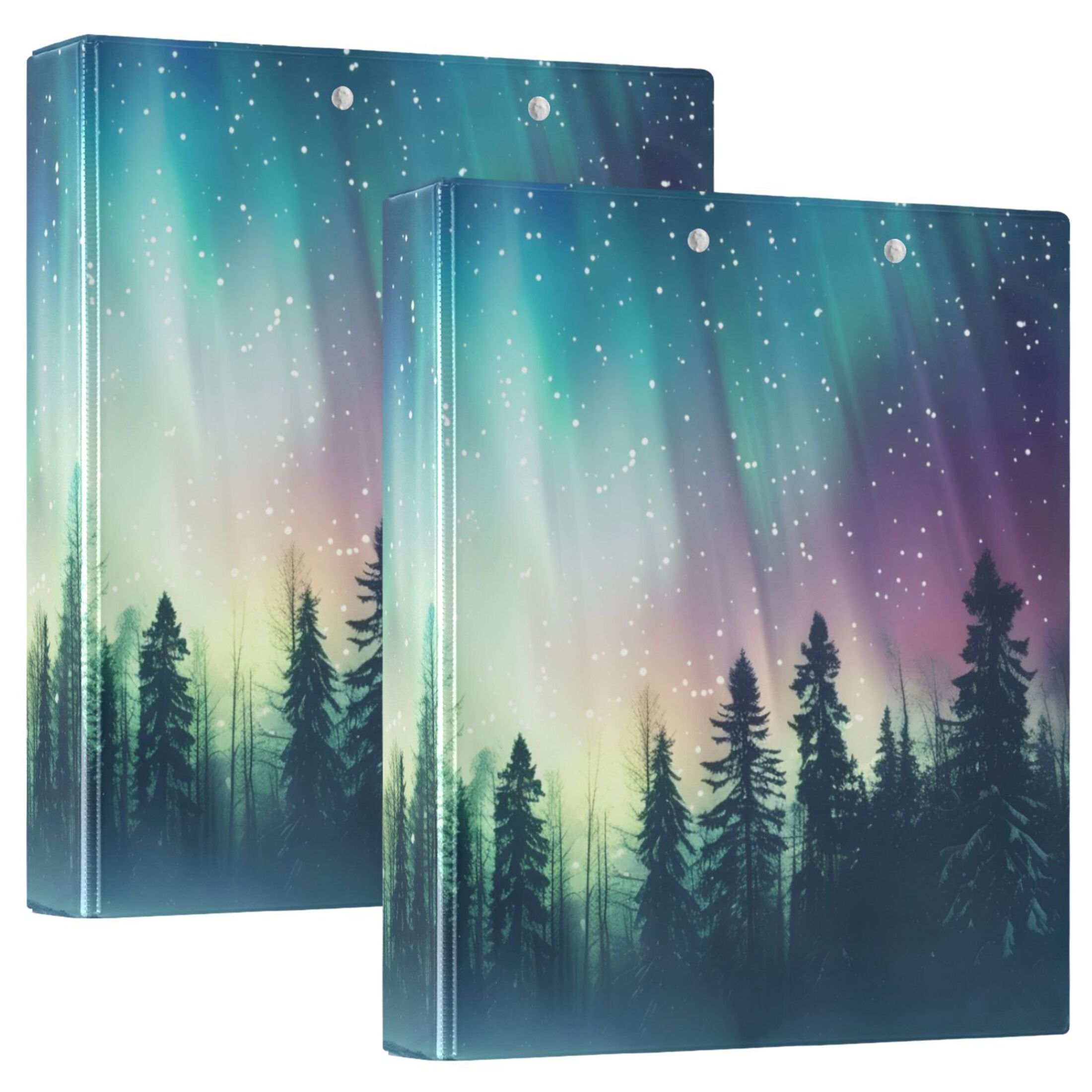 Forest Polar Lights Stars Trees Round Ring Binder 3 Rings 1.5" Capacity ...