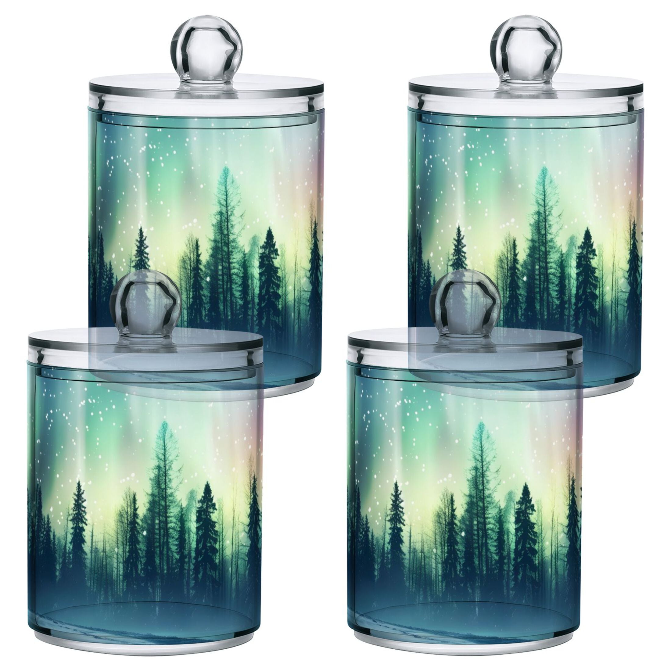 Forest Polar Lights Stars Trees Translucent Plastic Cans Storage ...