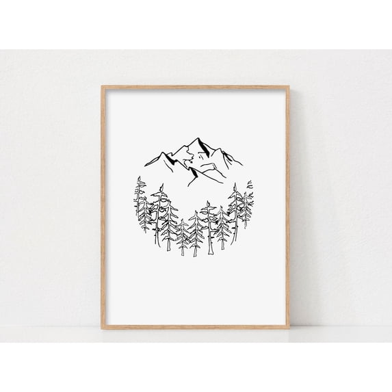 Forest Poster Line Art Minimalist Wanderlust Abstract Wall Black And ...