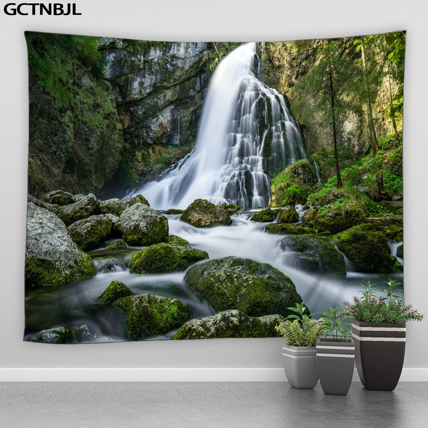 Forest Pouring Down Waterfall Scenery Tapestry Wall Hanging Spring ...