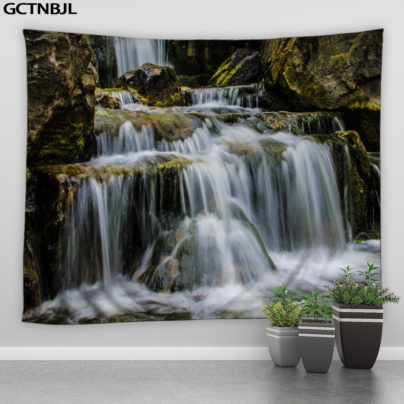 Forest Pouring Down Waterfall Scenery Tapestry Wall Hanging Spring ...