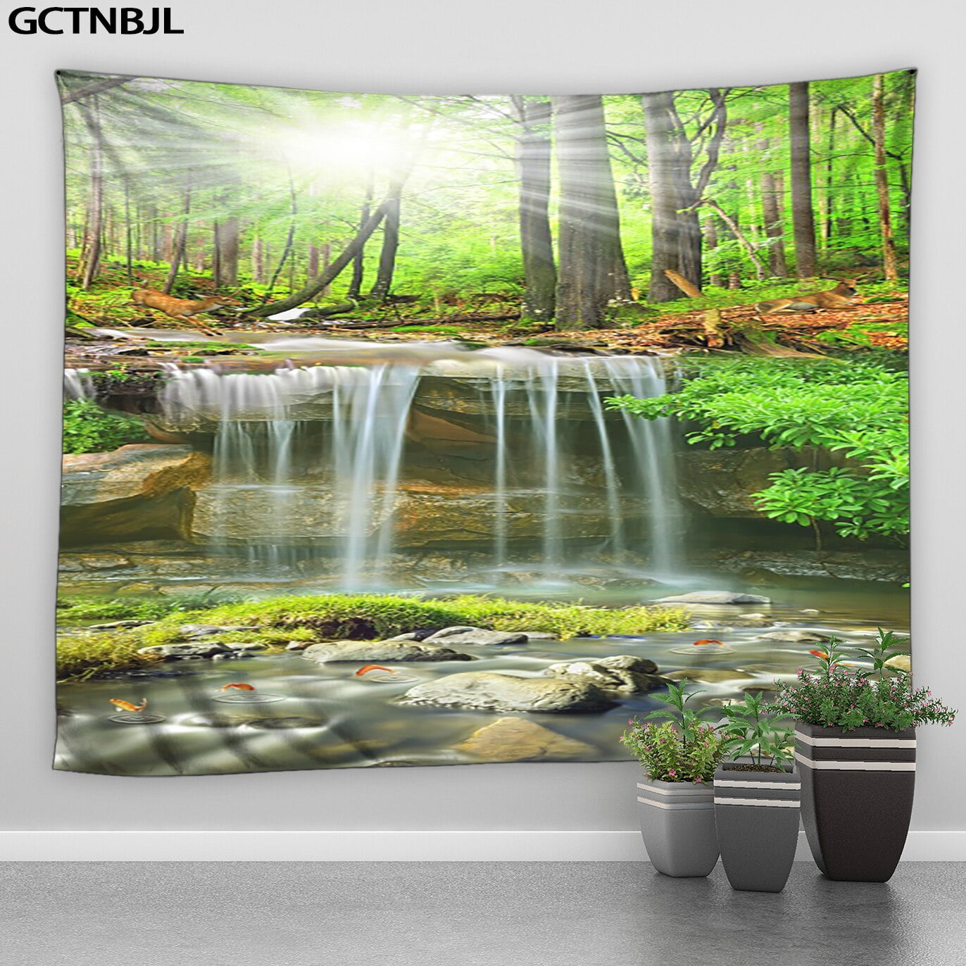 Forest Pouring Down Waterfall Scenery Tapestry Wall Hanging Spring ...