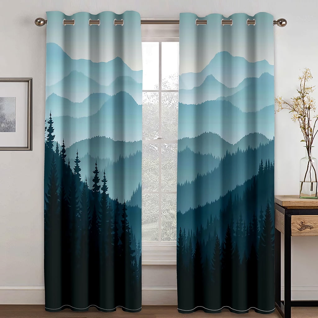 Forest Printed Curtains Jungle Tree Nature Scenery Window Drapes Living ...